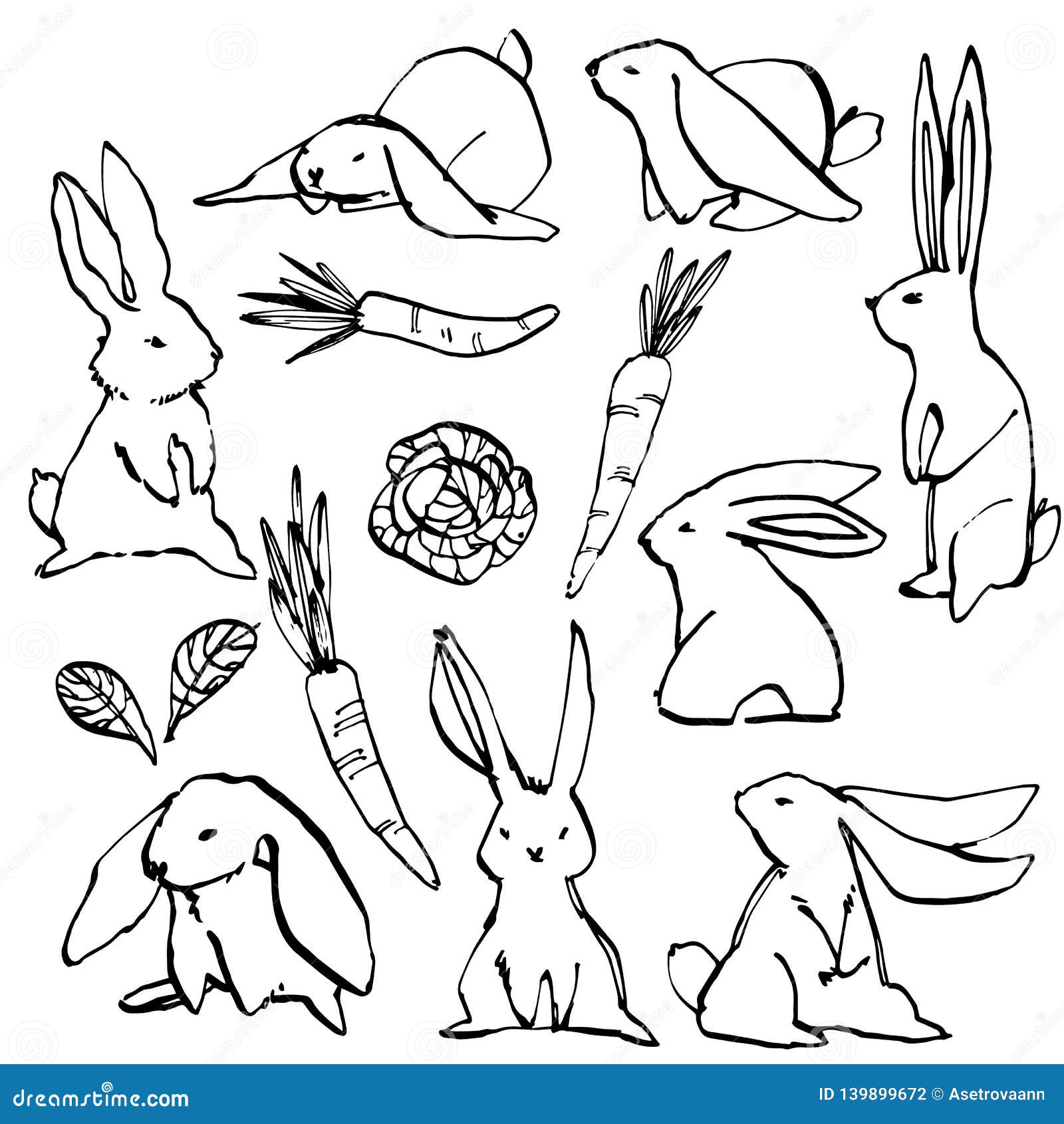 Collection of Some Cute Rabbits, Hand Draw Illustration. Draw ...