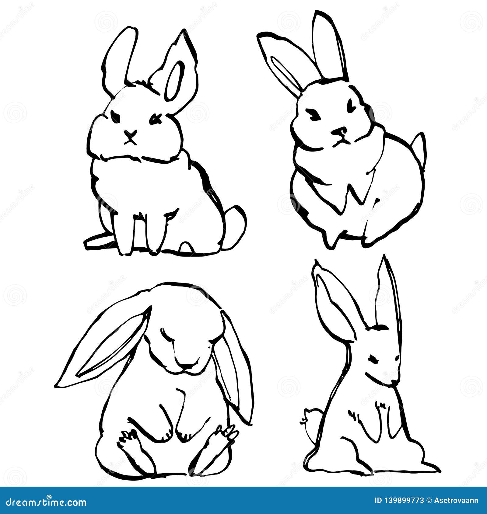 Collection of Some Cute Rabbits, Hand Draw Illustration. Draw ...