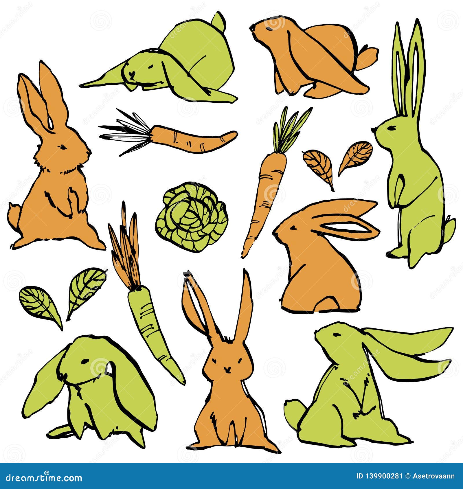 Collection of Some Cute Rabbits, Hand Draw Illustration. Draw ...