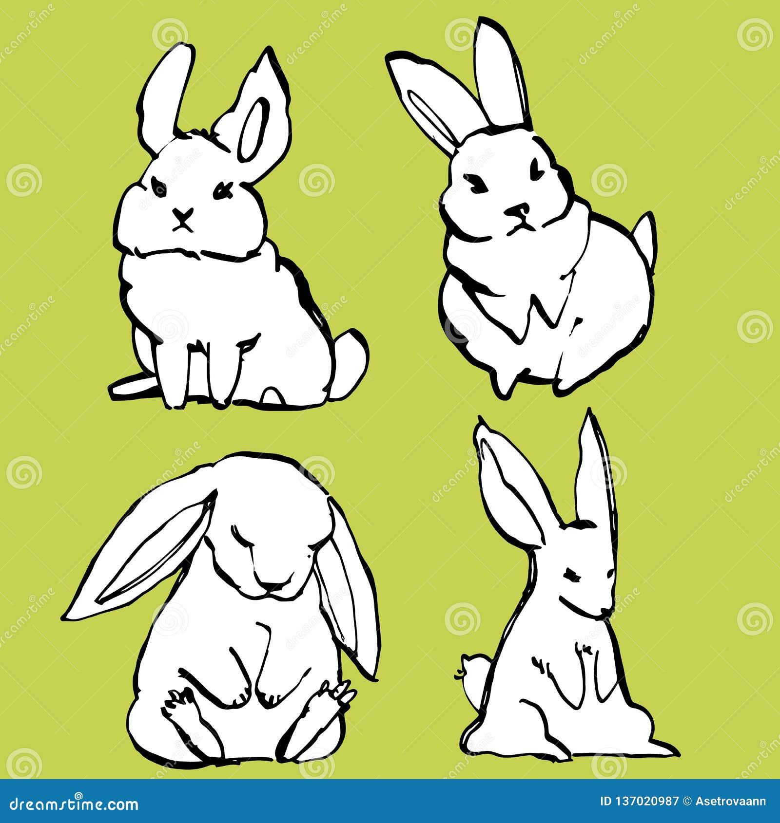 Collection of Some Cute Rabbits, Hand Draw Illustration. Draw Vector ...