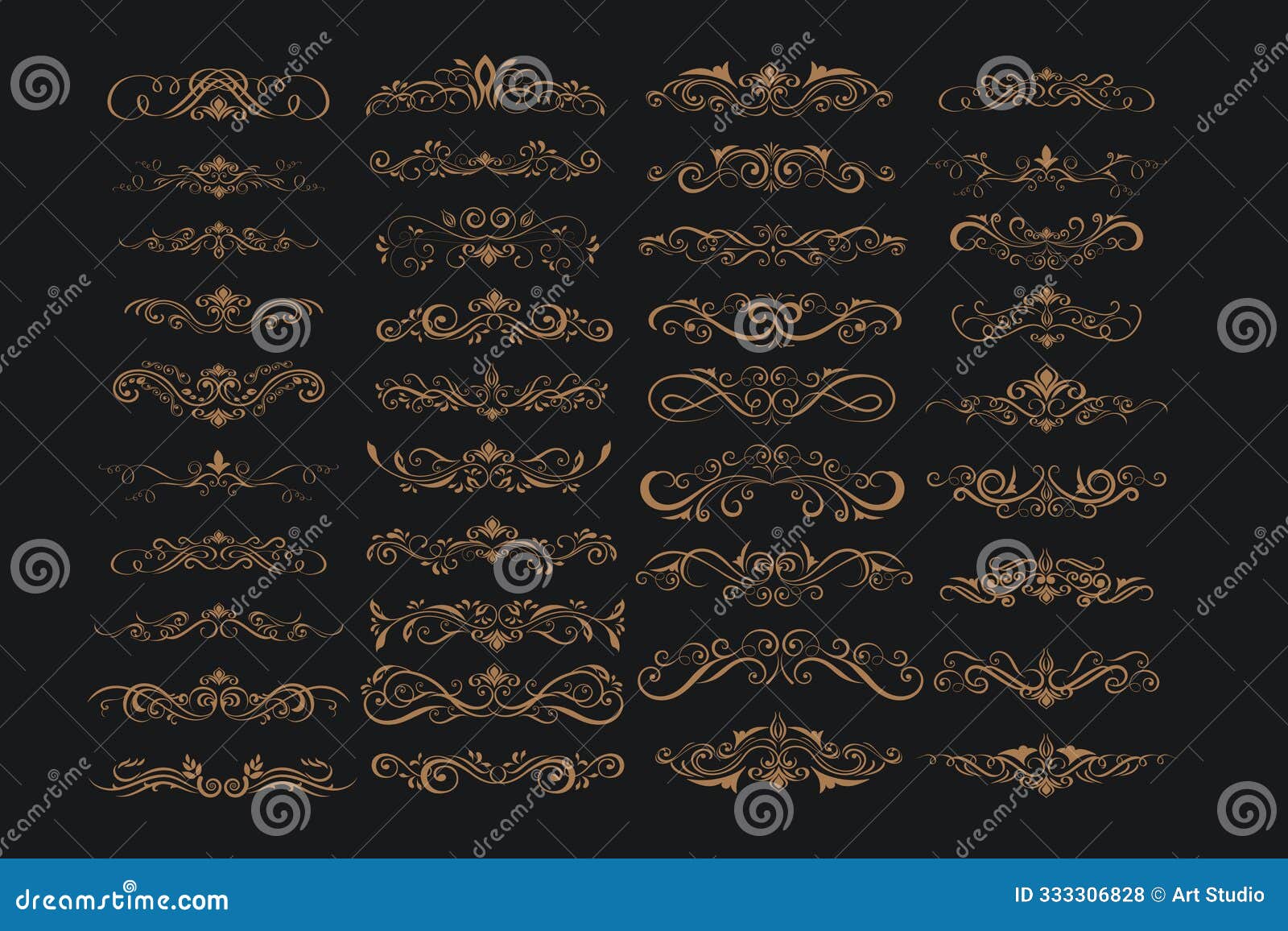 Collection of Elegant Decorative Elements with Symmetrical, Swirled ...