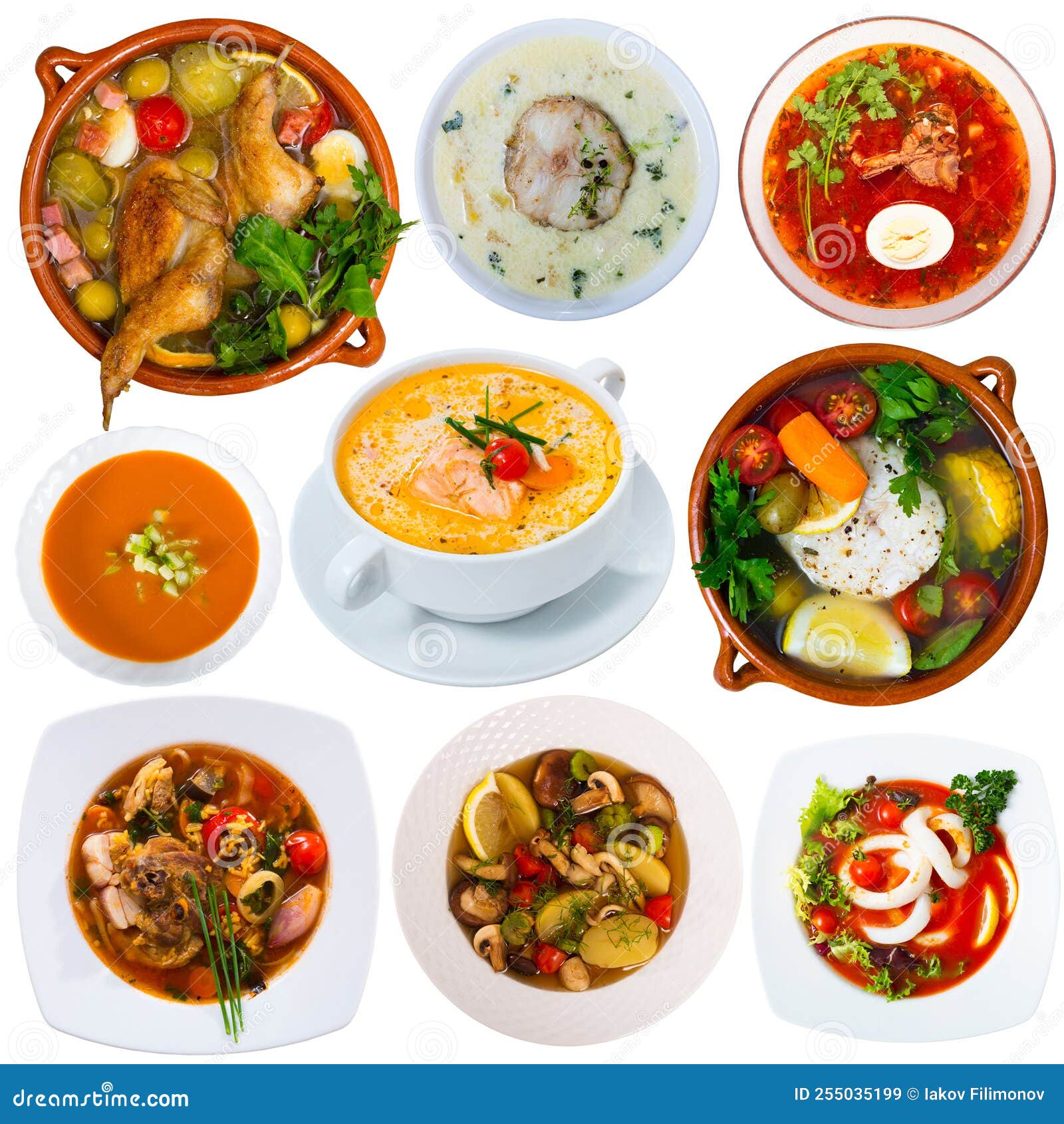 Collection of Soups on White Background Stock Image - Image of cooked ...