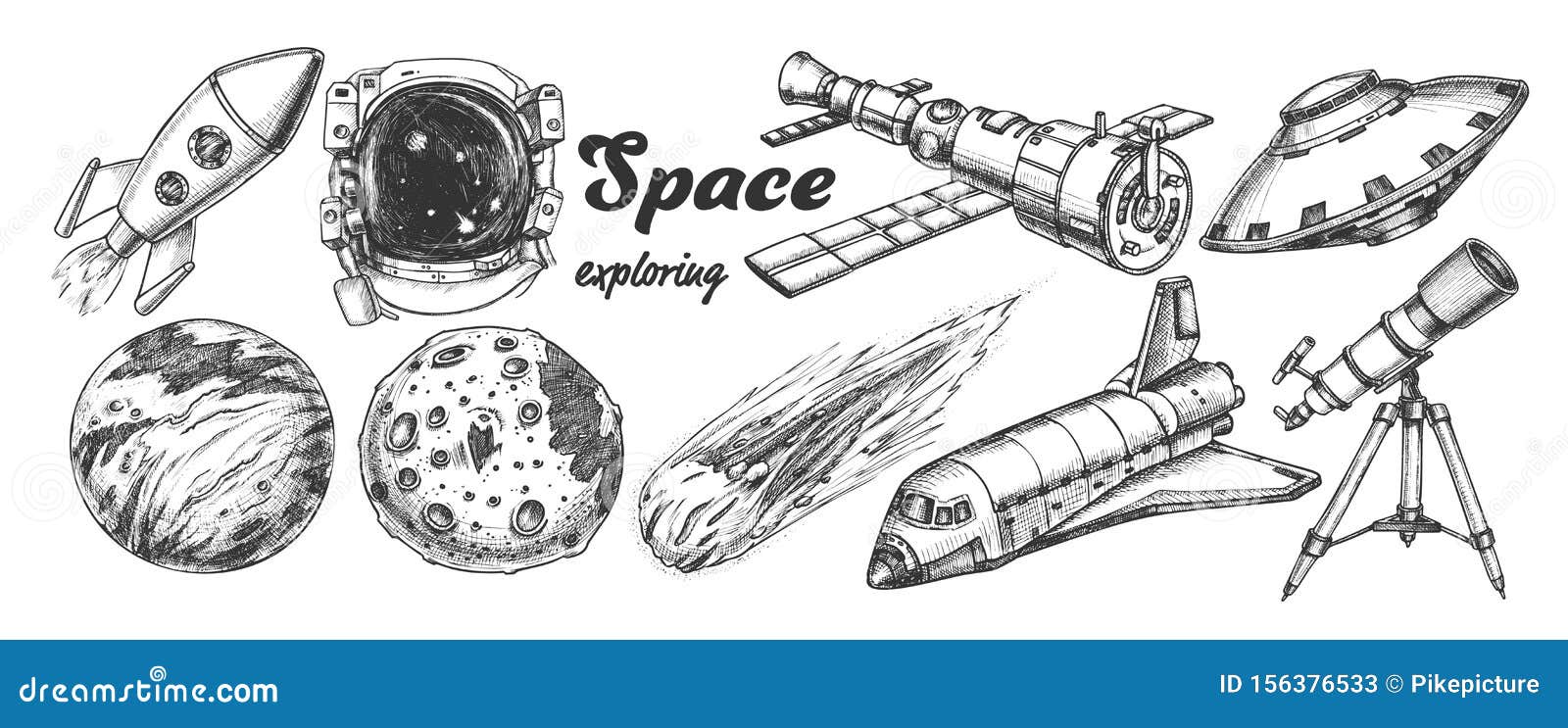 Collection of Space Exploring Elements Set Vector Stock Vector ...