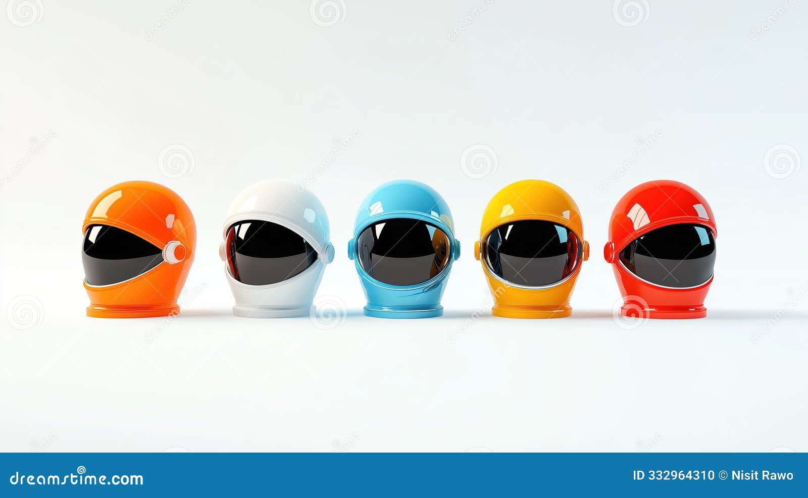 Collection of Space Helmets, Different Designs, Isolated on White, 3D ...