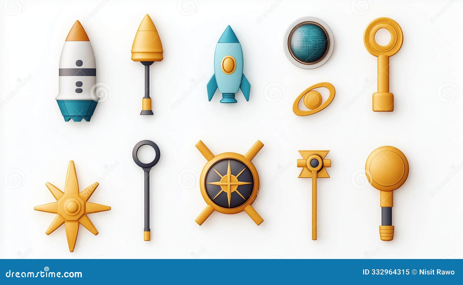 Collection of Space Navigation Tools, Isolated on White Background, 3D ...
