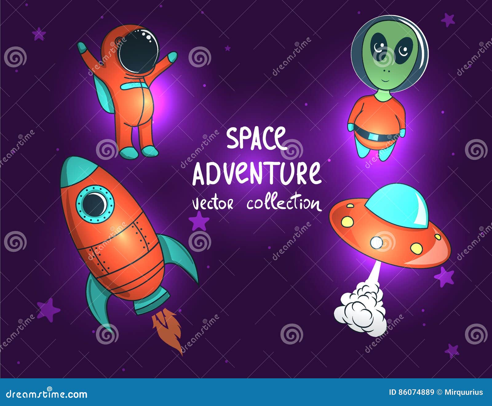 Collection of Space Objects and Characters. Stock Vector - Illustration ...