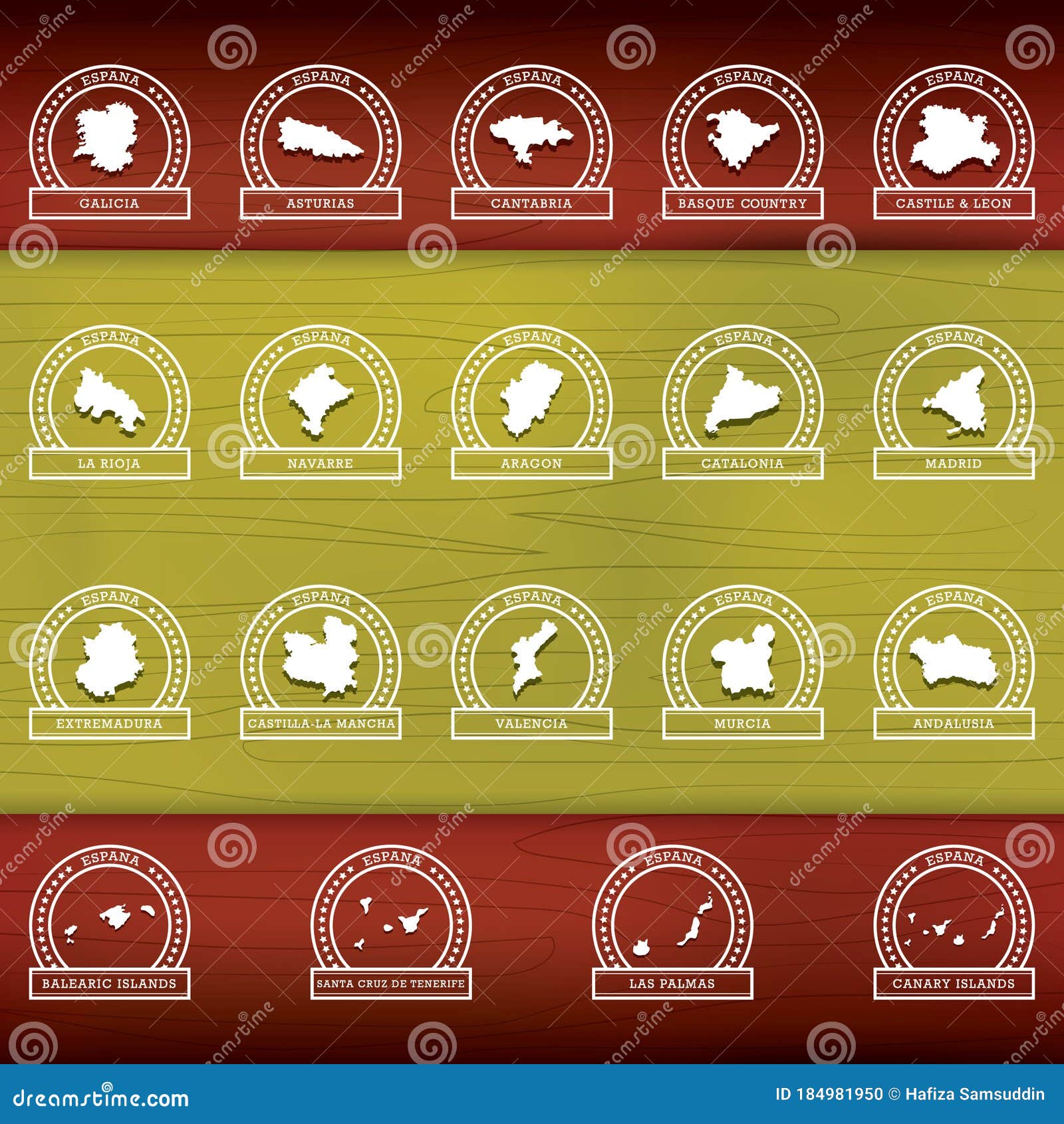 Collection of Spanish Communities and Cities. Vector Illustration ...