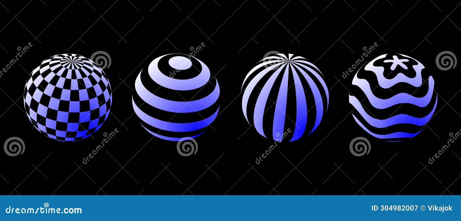 Collection of Spheres with Different Patterns. Striped, Checkered and ...