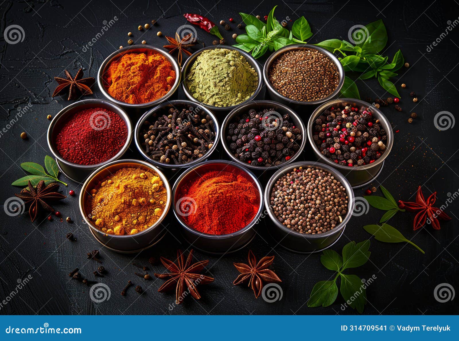 A Collection of Spices in a Variety of Colors and Sizes. the Spices are ...