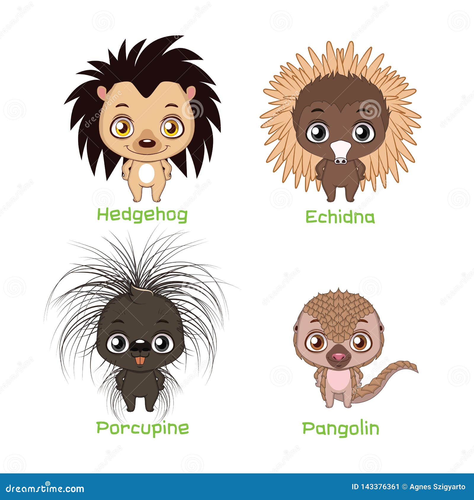 Collection Of Spiky, Scaly Animal Species Cartoon Vector ...