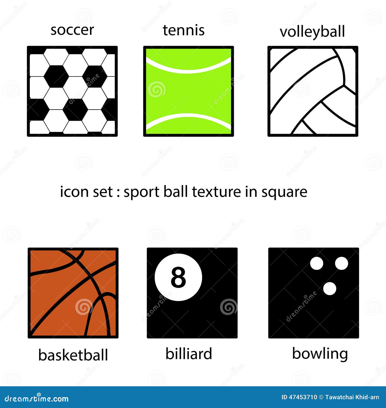 Collection of Sport Balls Texture in Square Vector Illustration. Stock ...