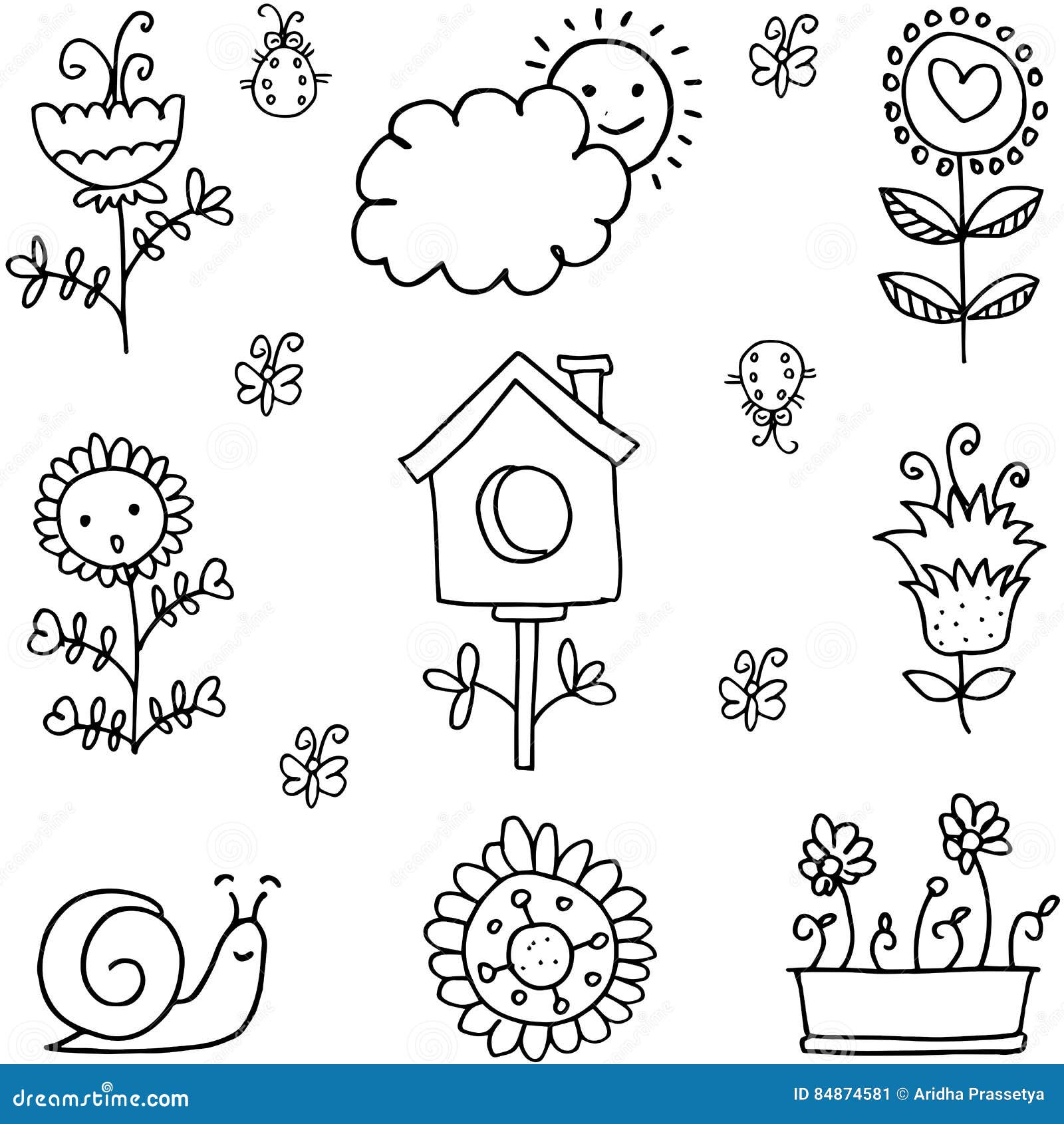 Collection of Spring Theme Doodles Stock Vector - Illustration of ...