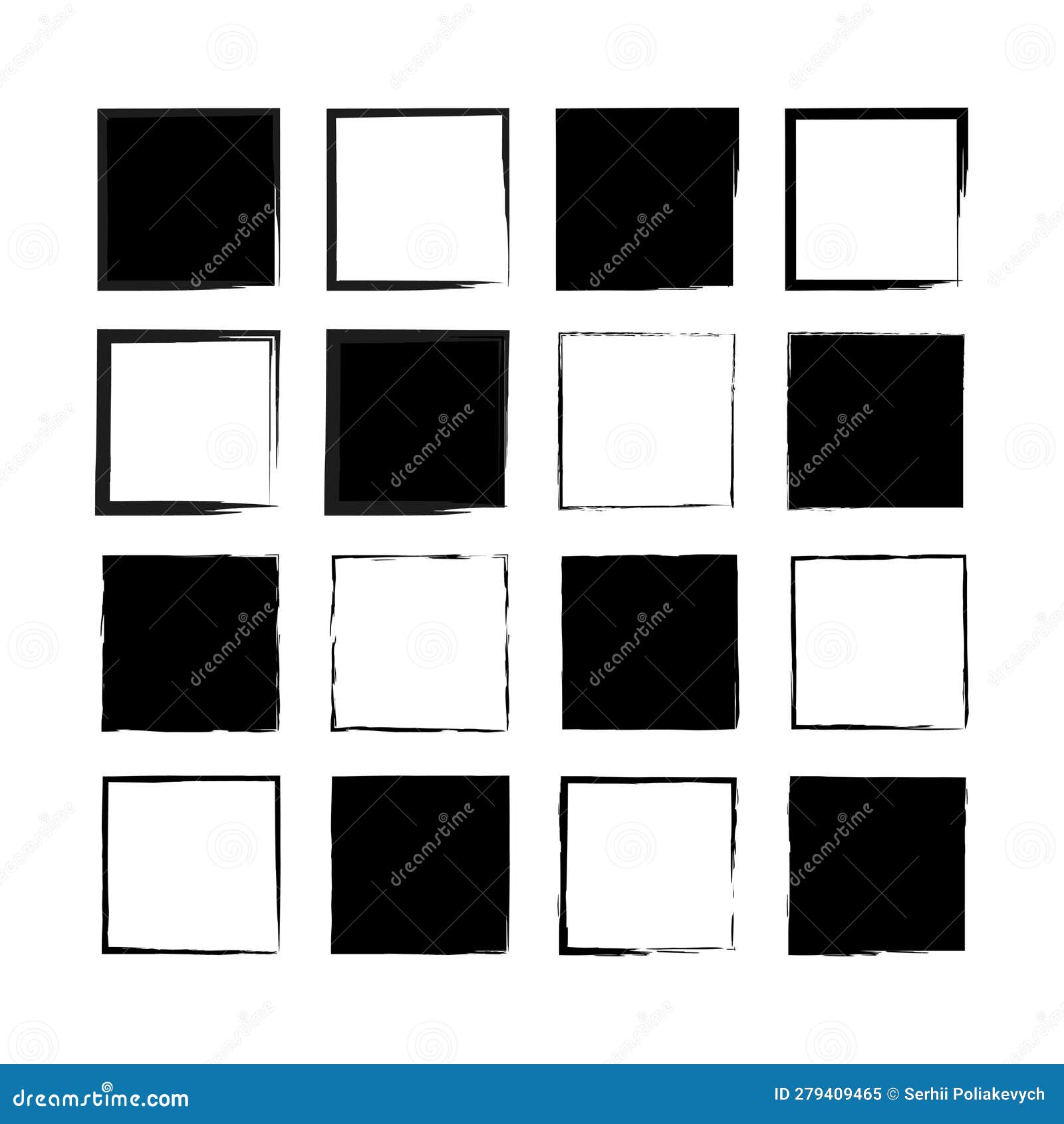 Collection of Square Black Hand Drawn Grunge Frames, Borders Set. Set ...