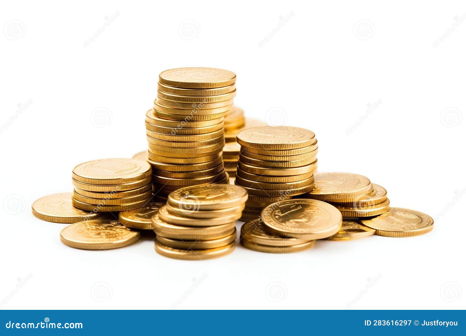 Collection of Stack of Gold Coins Isolated on White Background ...