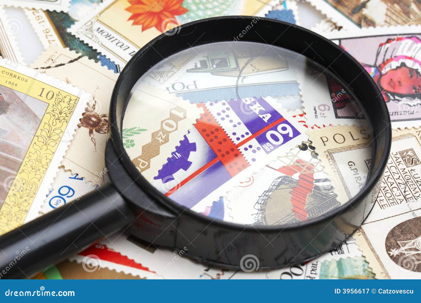 Collection of Stamps and Magnifying Glass Editorial Photography - Image ...