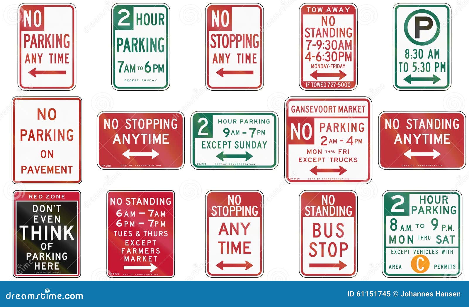 Collection of Standing and Parking Restriction Signs Used in the USA ...