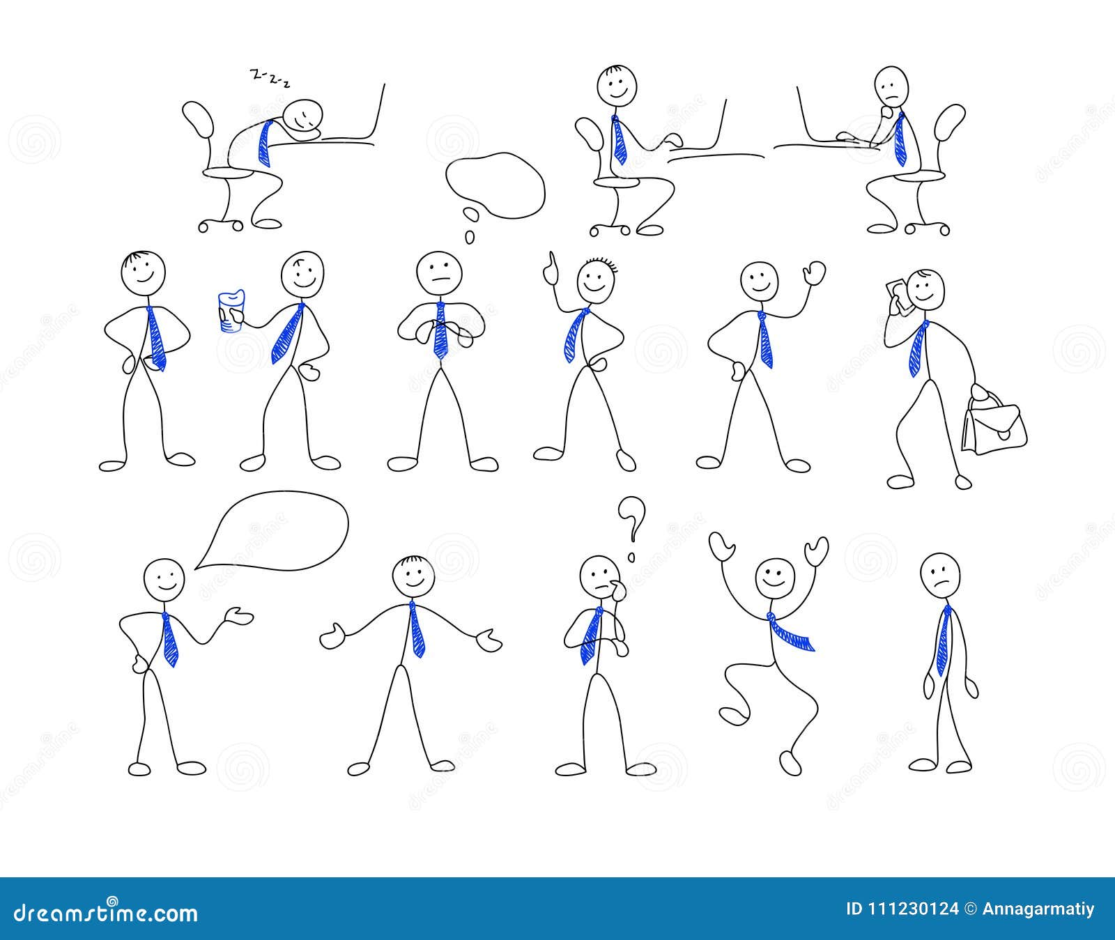 Stick man in office stock vector. Illustration of speech - 111230124