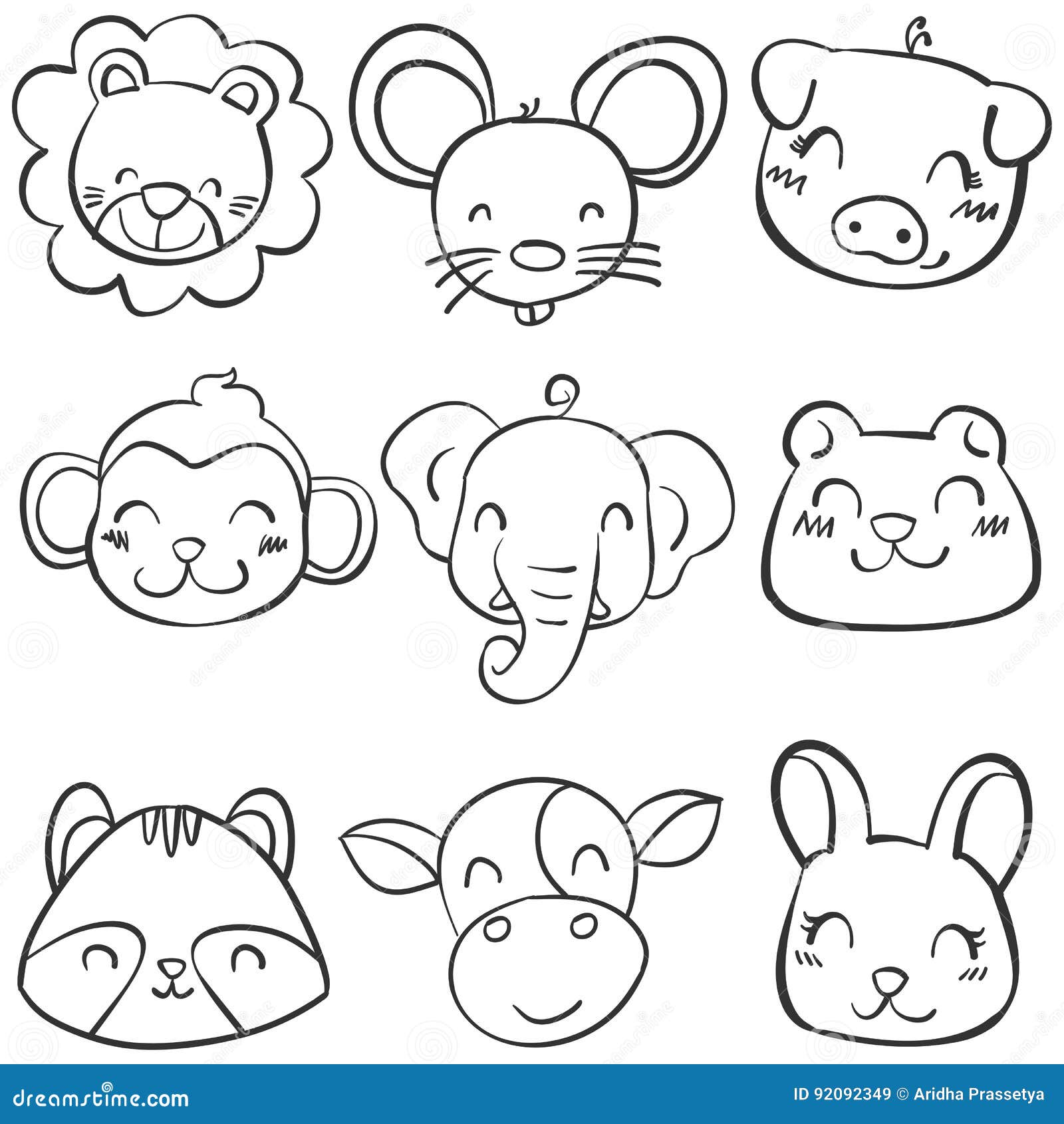 Collection Stock of Animal Head Hand Draw Stock Vector - Illustration ...