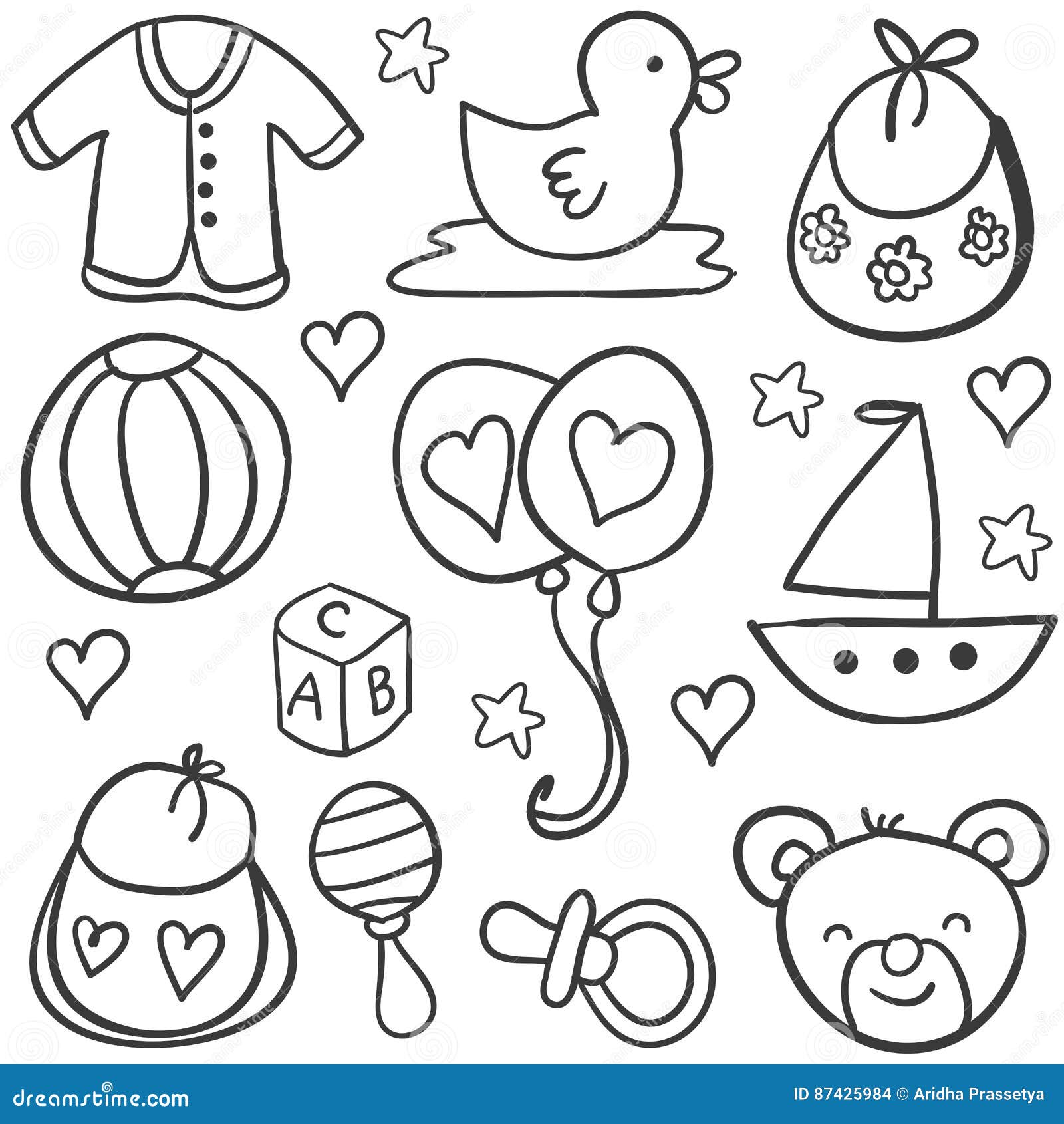 Baby Object Set Doodles Stock Illustrations – 275 Baby Object Set ...