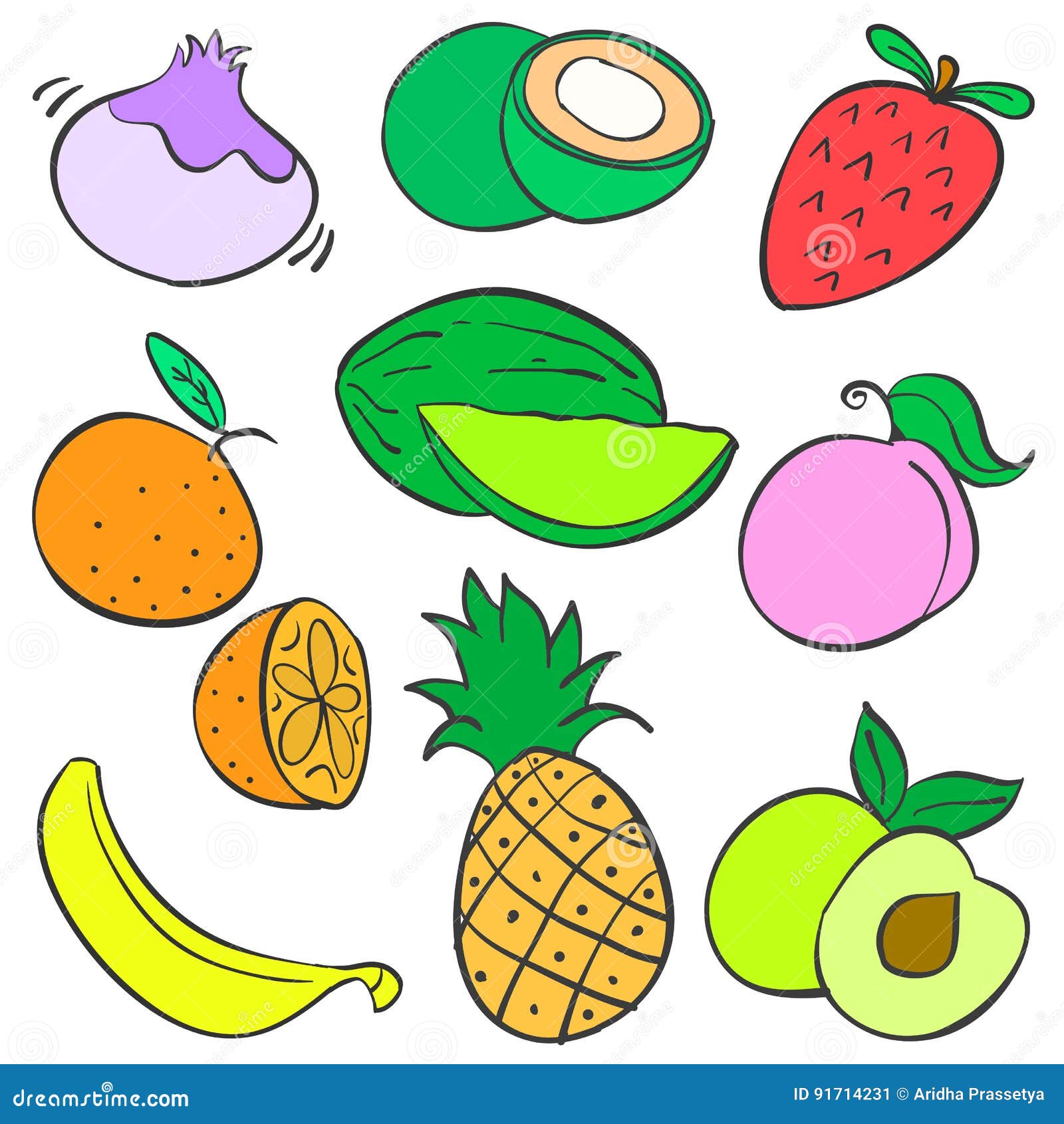 Collection Stock of Fruit Various Colorful Doodles Stock Vector ...