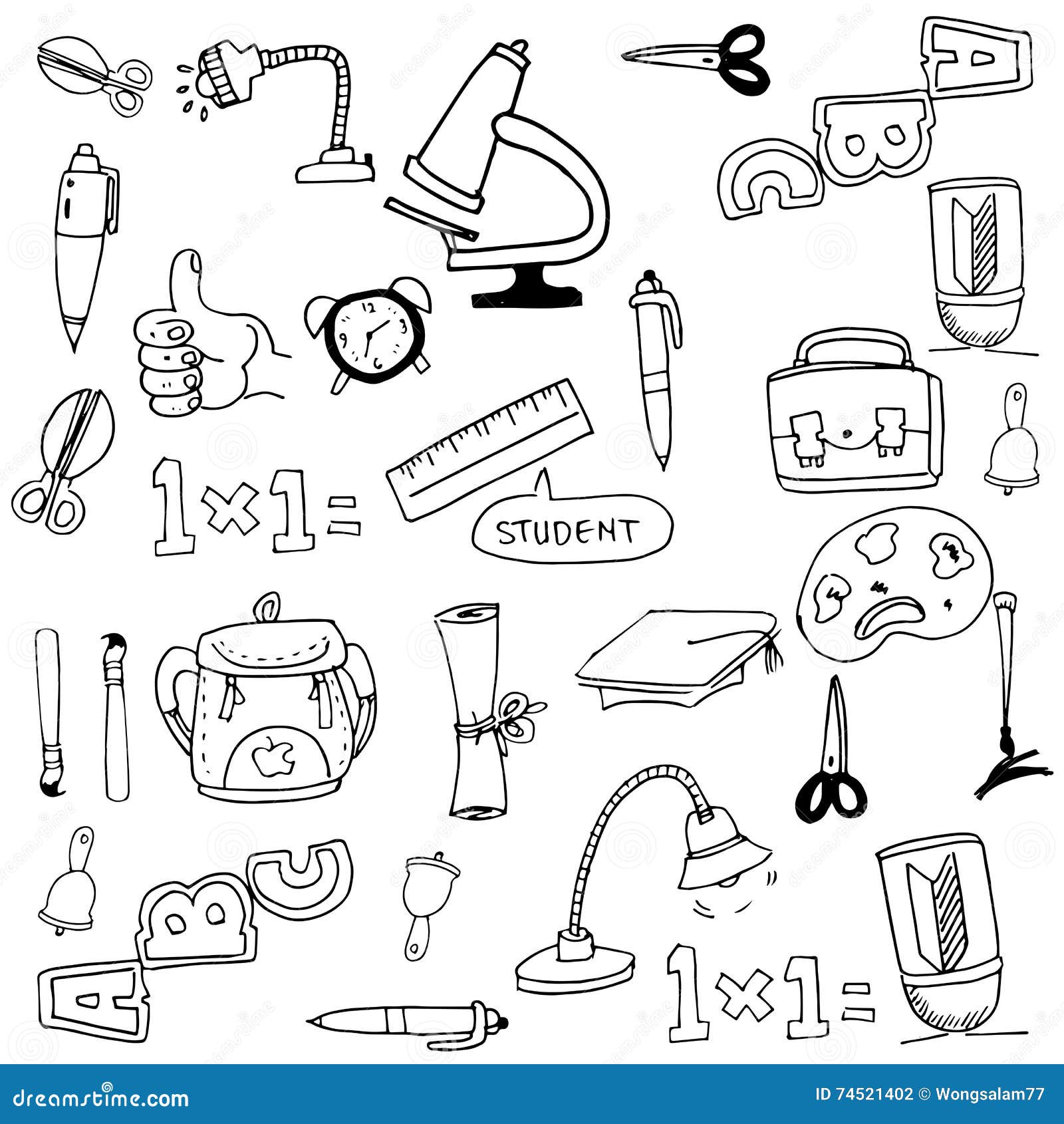 Collection Stock School Tools in Doodle Stock Vector - Illustration of ...