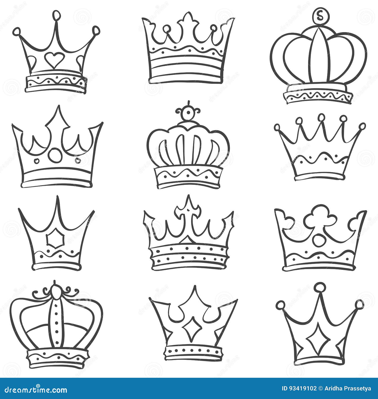 Collection Stock Various Crown Doodles Stock Vector - Illustration of ...