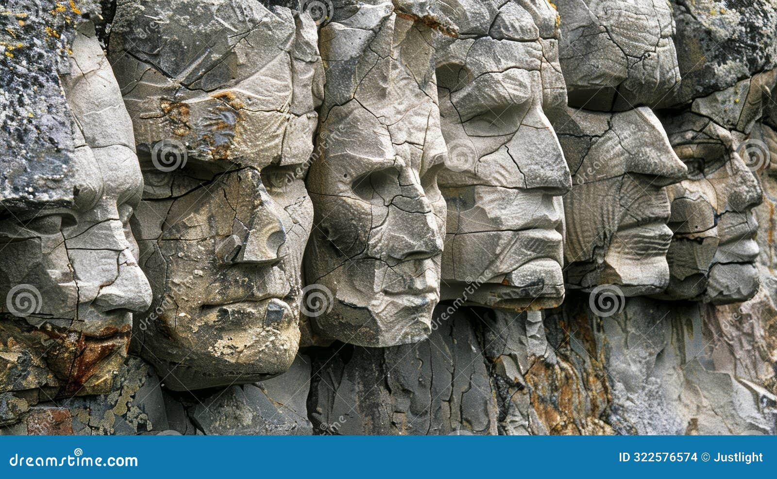 A Collection of Stone Faces Each One Seemingly Carved from the Natural ...