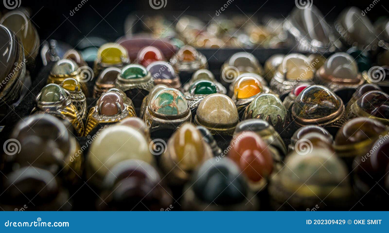 Collection of Stone Rings in the Shop Stock Image - Image of stone ...