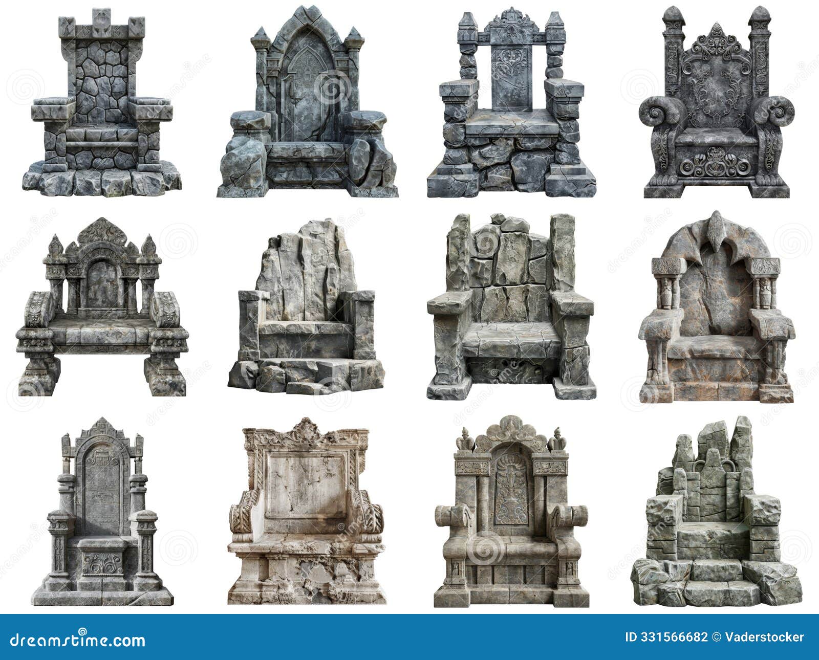 Collection of Stone Thrones for Fantasy Settings Stock Illustration ...