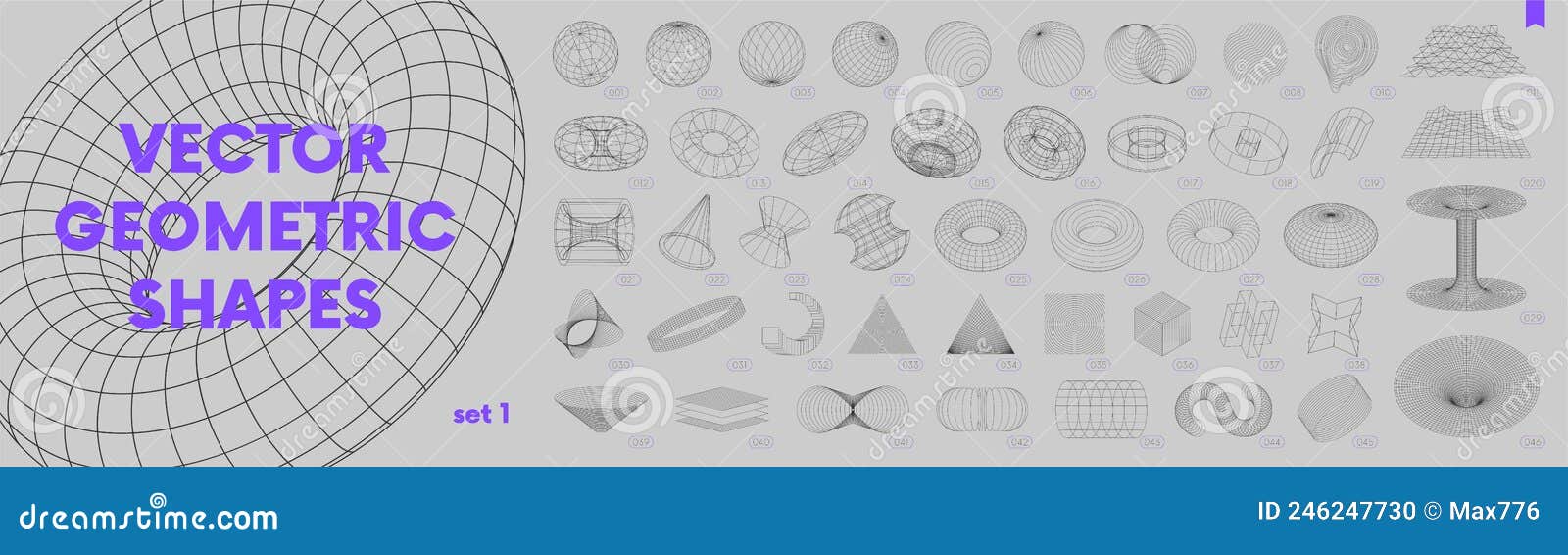 Collection of Strange Wireframes Vector 3d Geometric Shapes, Distortion ...
