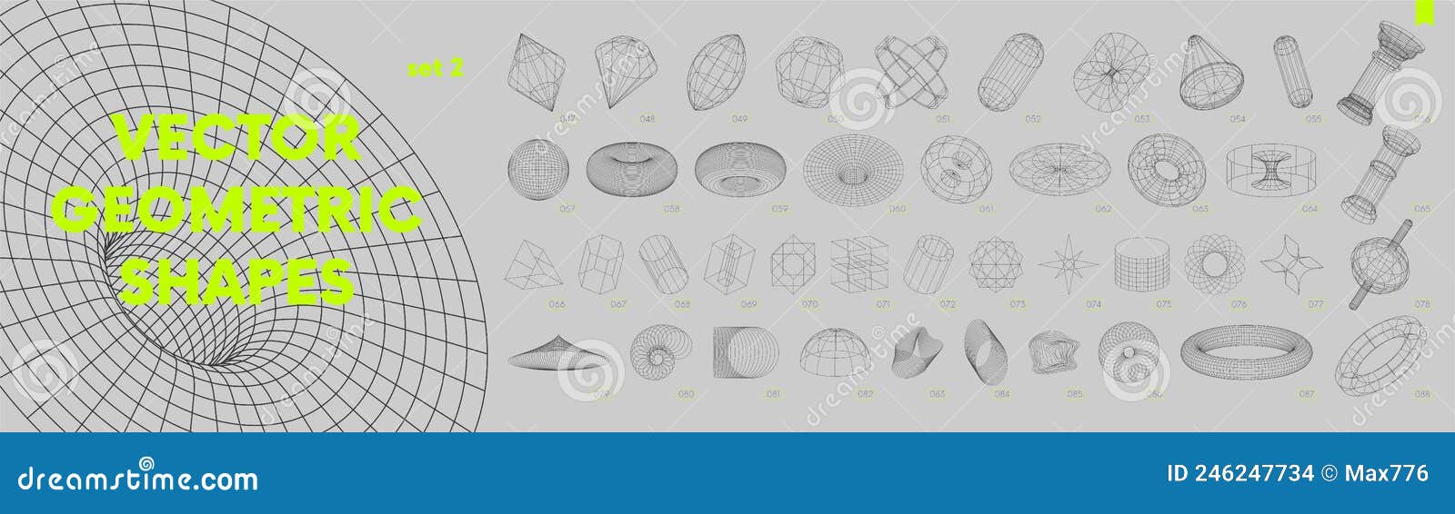 Collection of Strange Wireframes Vector 3d Geometric Shapes, Distortion ...