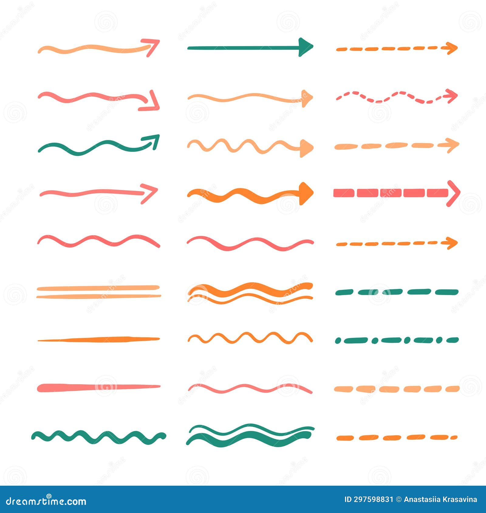 Collection of Strikethrough Multi Colored Underlines. Different Doodle ...