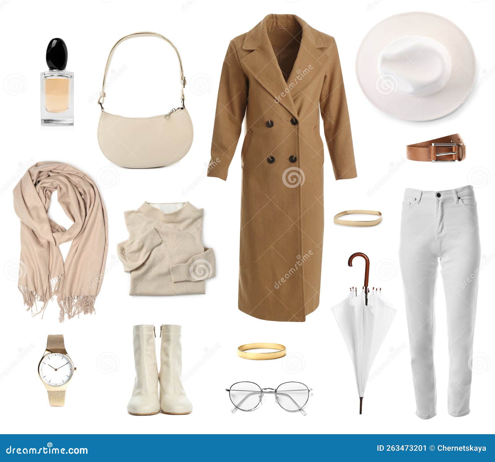 Collection of Stylish Outfit on White Background Stock Image - Image of ...