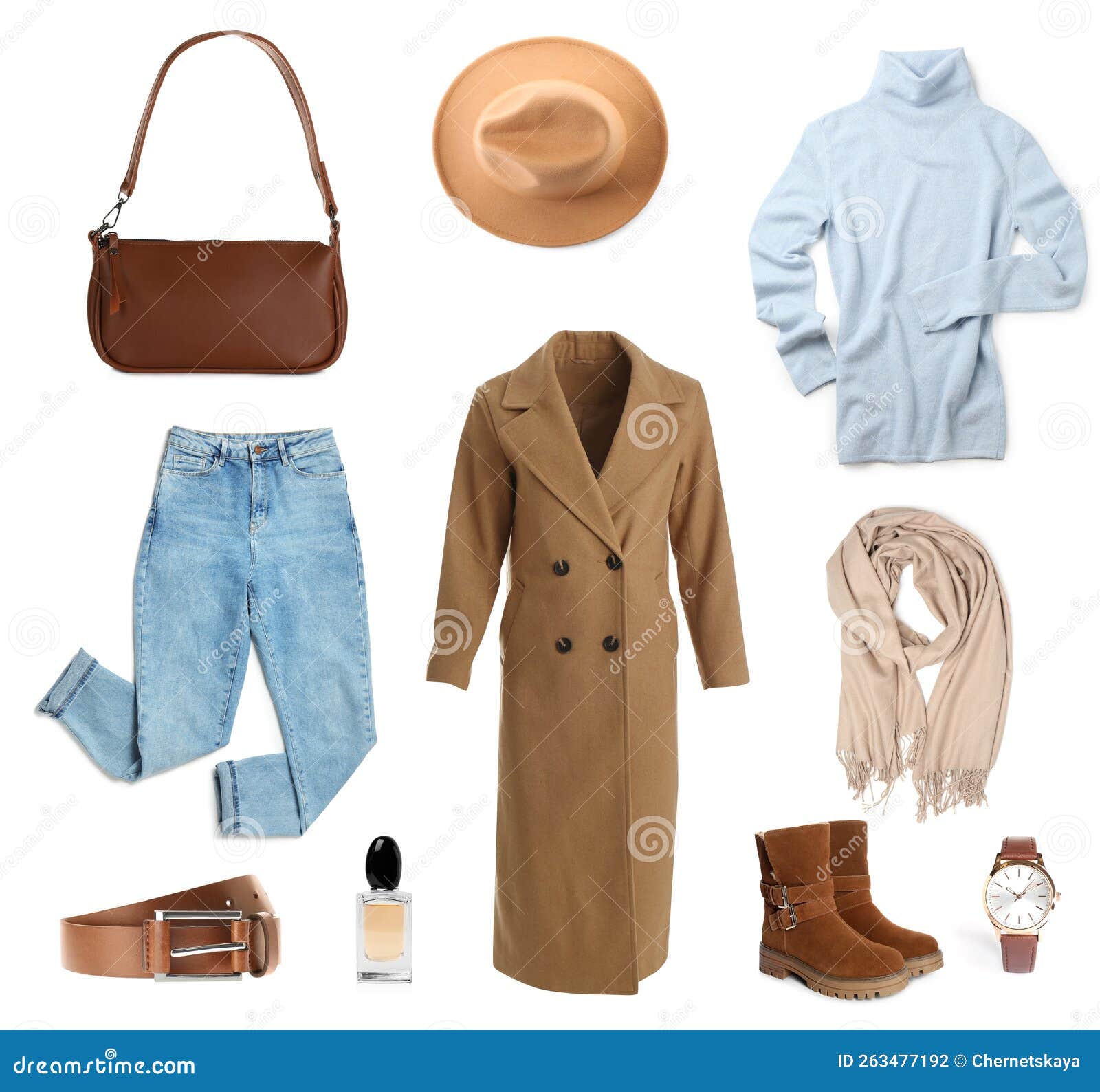 Collection of Stylish Outfit on White Background Stock Photo - Image of ...