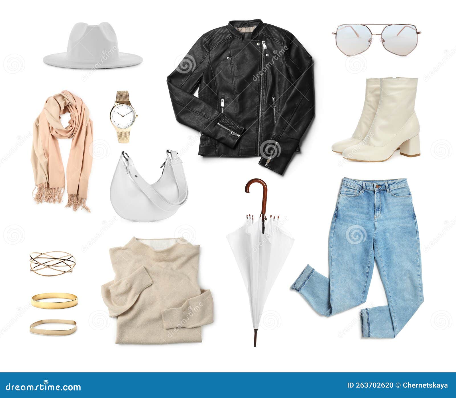 Collection of Stylish Outfit on White Background Stock Photo - Image of ...