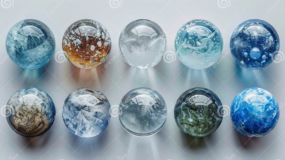 Collection of Stylized Ice Spheres on a White Surface Stock Photo ...