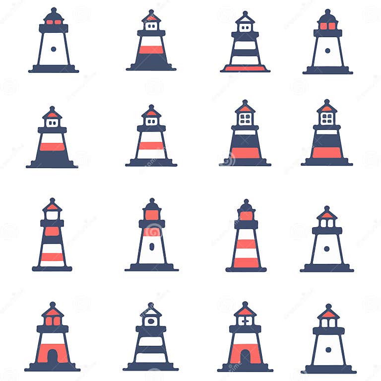 Collection of Stylized Lighthouse Icons Stock Vector - Illustration of ...