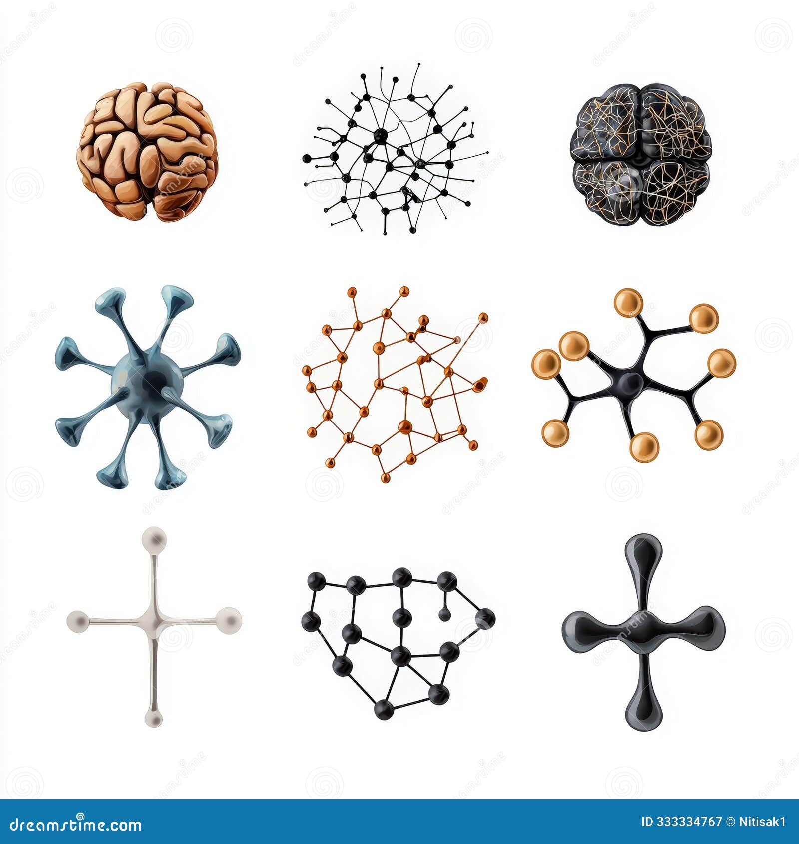 A Collection of Stylized Molecular Structures and Brain Models in ...