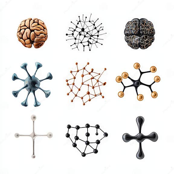 A Collection of Stylized Molecular Structures and Brain Models in ...