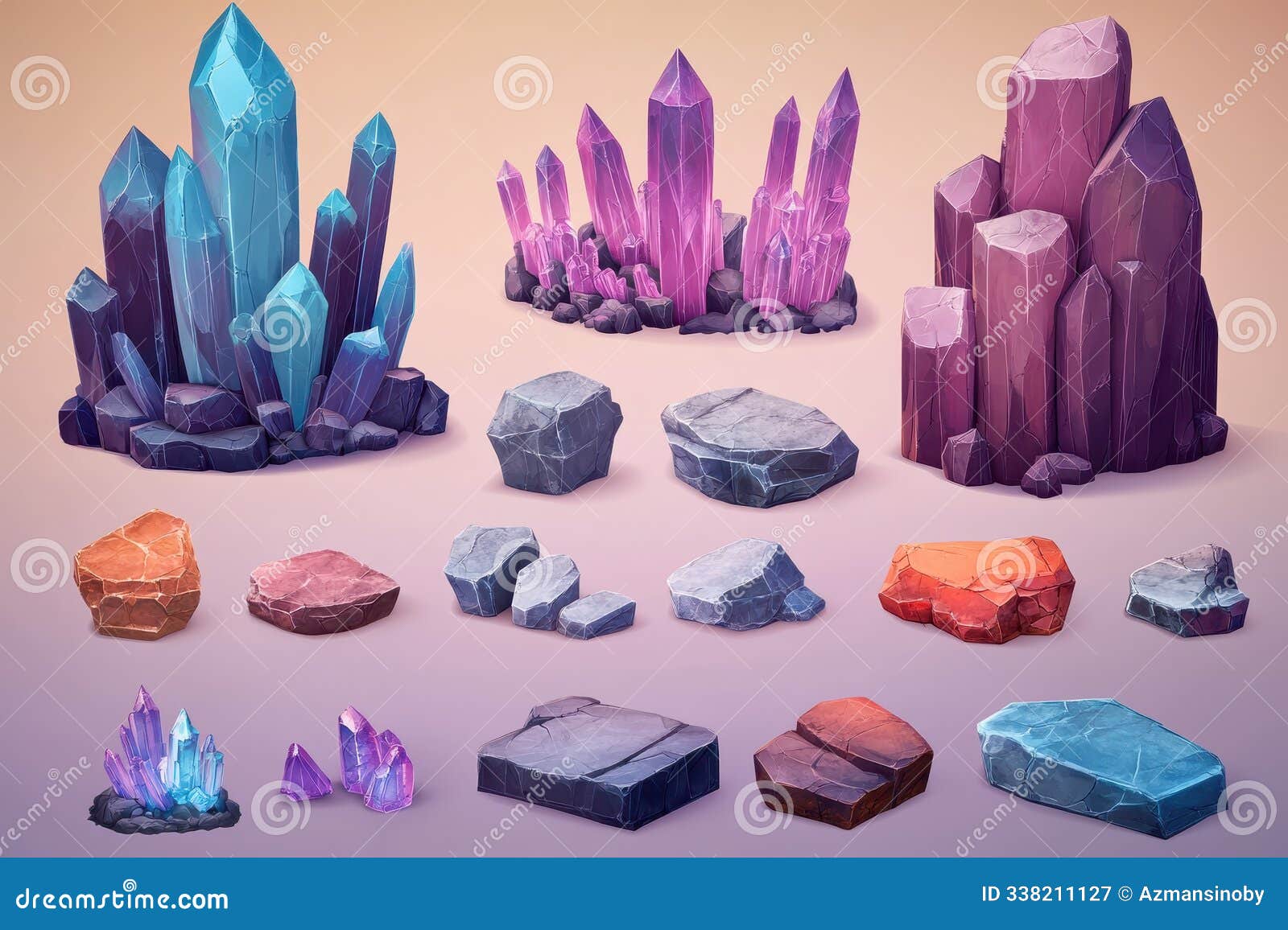 A Collection of Stylized Rocks and Crystals for Graphic Design or Game ...