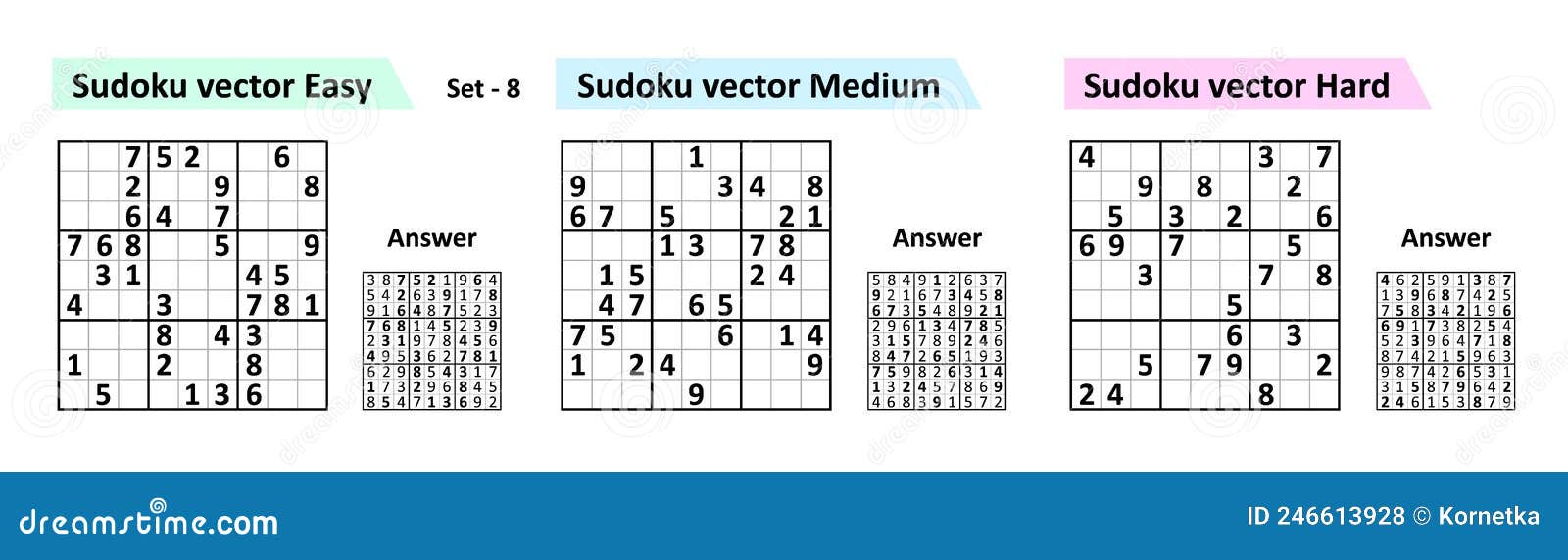 Collection Sudoku Game with Answers. Different Complexity Stock Vector - Illustration of math ...