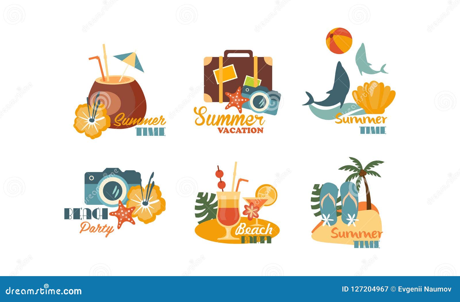 Collection of Summer Logos, Beach Party, Summer Time Badges Vector ...