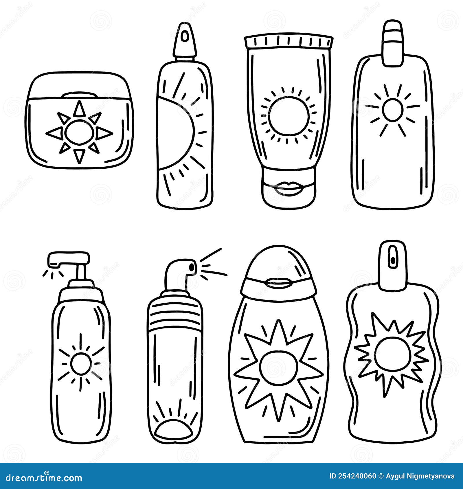 Collection of Sunscreens in Hand Drawn Doodle Style. Vecctor Doodle ...