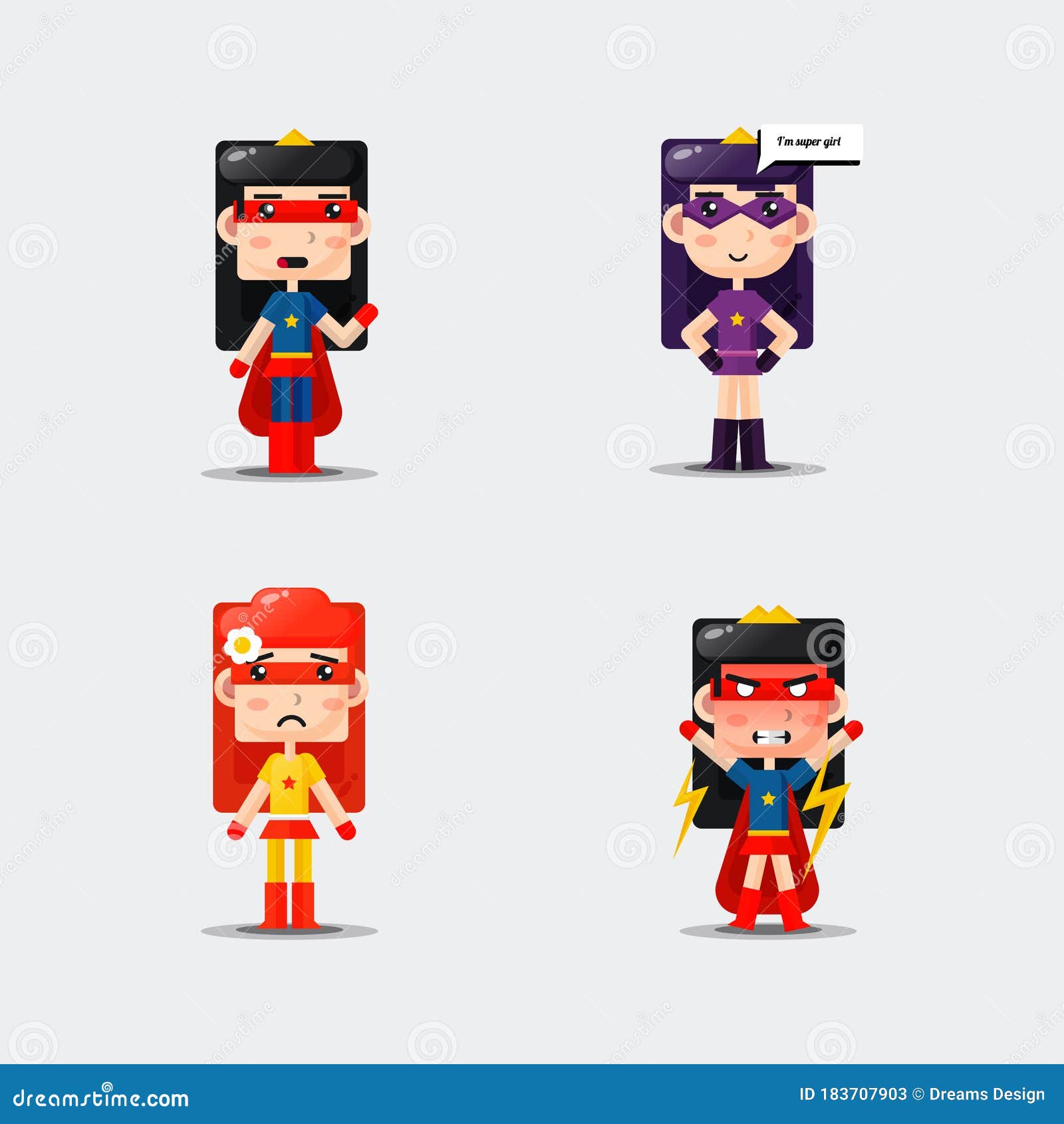 Collection of Super Cute Girl Heroes Stock Vector - Illustration of ...