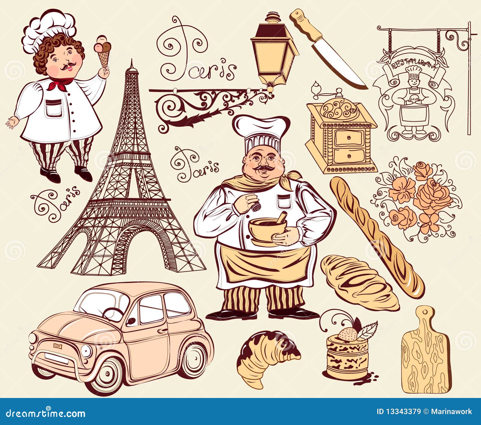Set Of Symbols Of Paris Cartoon Vector | CartoonDealer.com #14738037