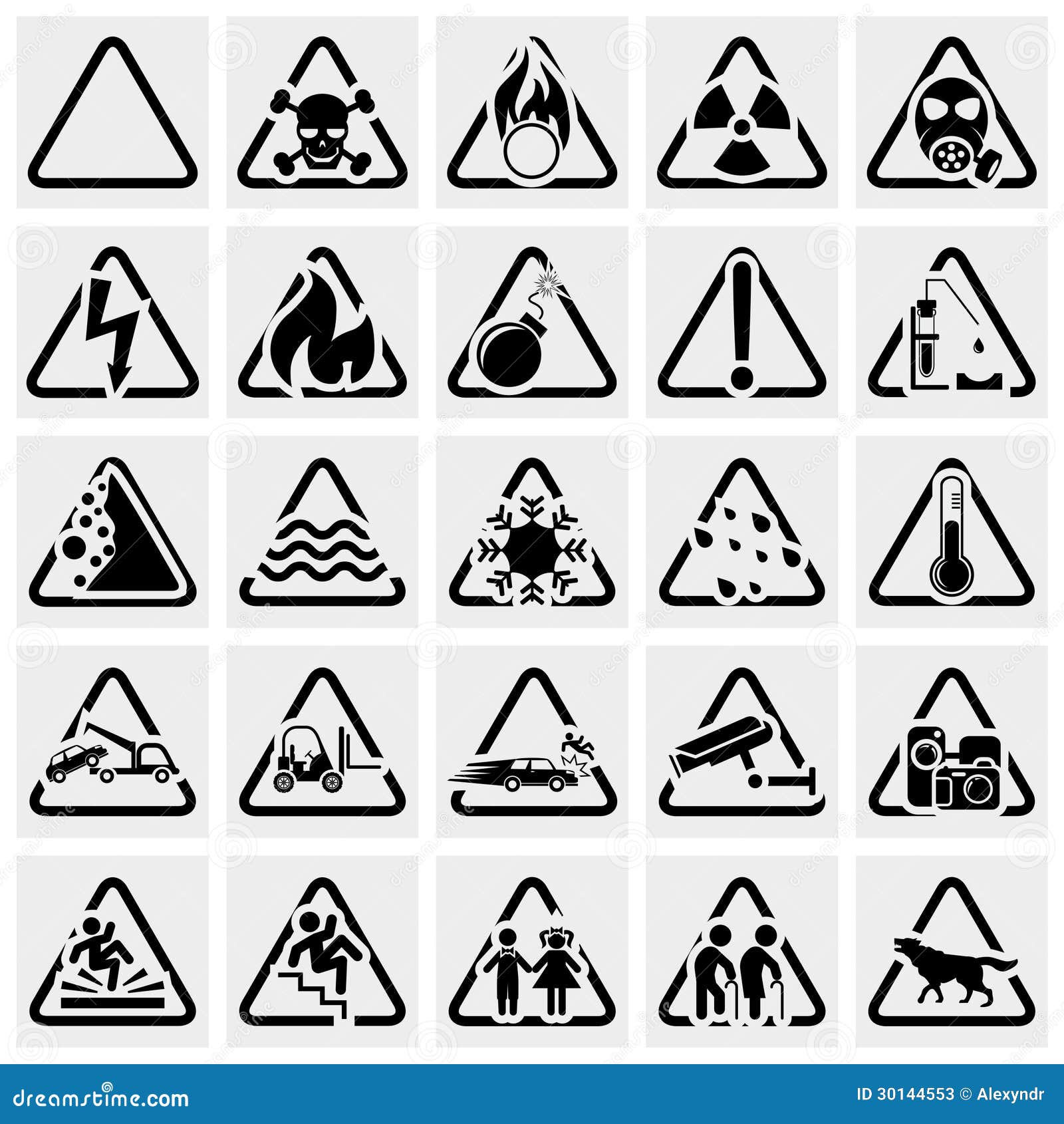 Symbols Warning Hazard. Vector Icon Set. Stock Vector - Illustration of ...