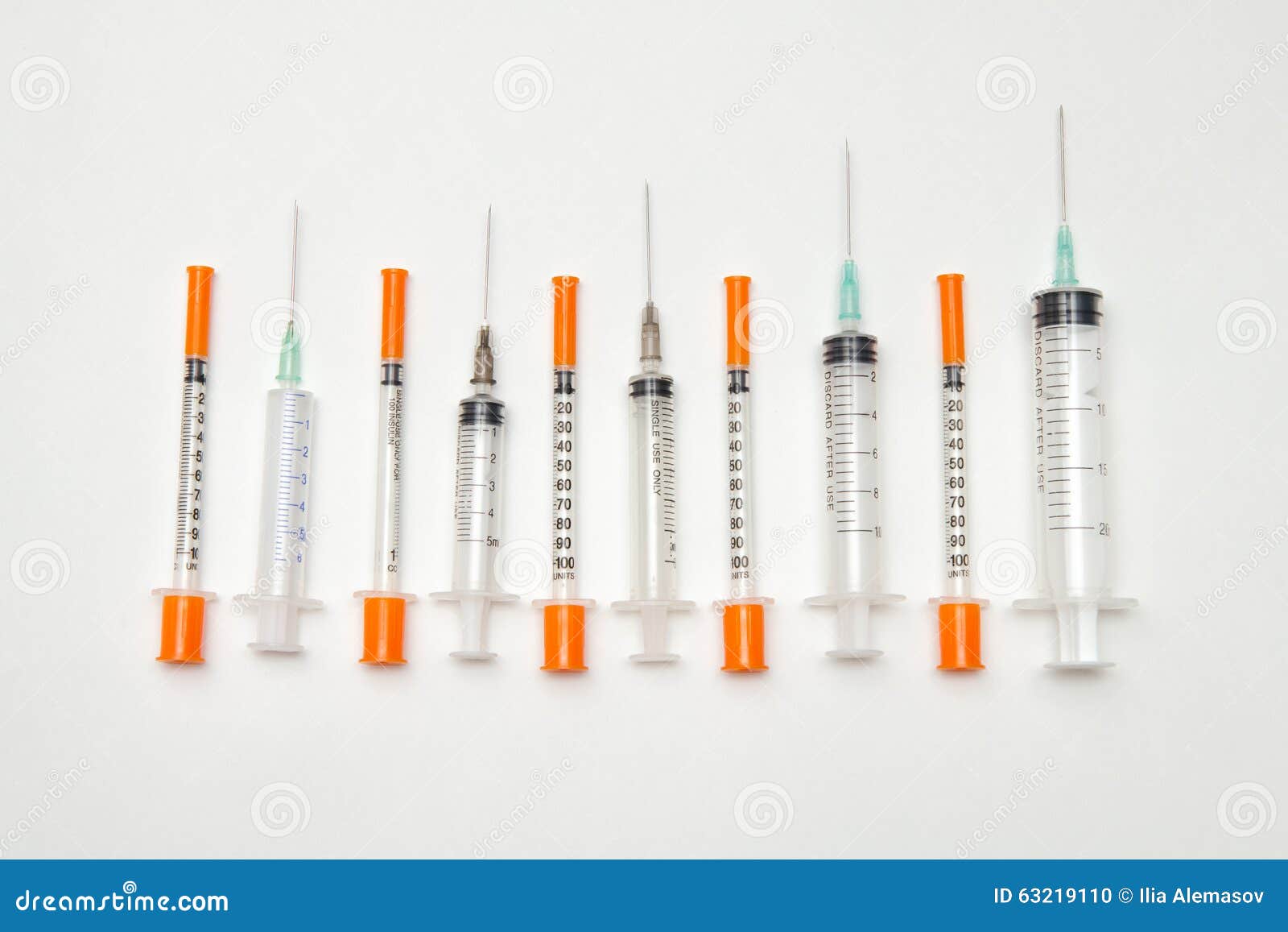 Collection Syringe Isolated on White Backgrounds Stock Photo - Image of ...