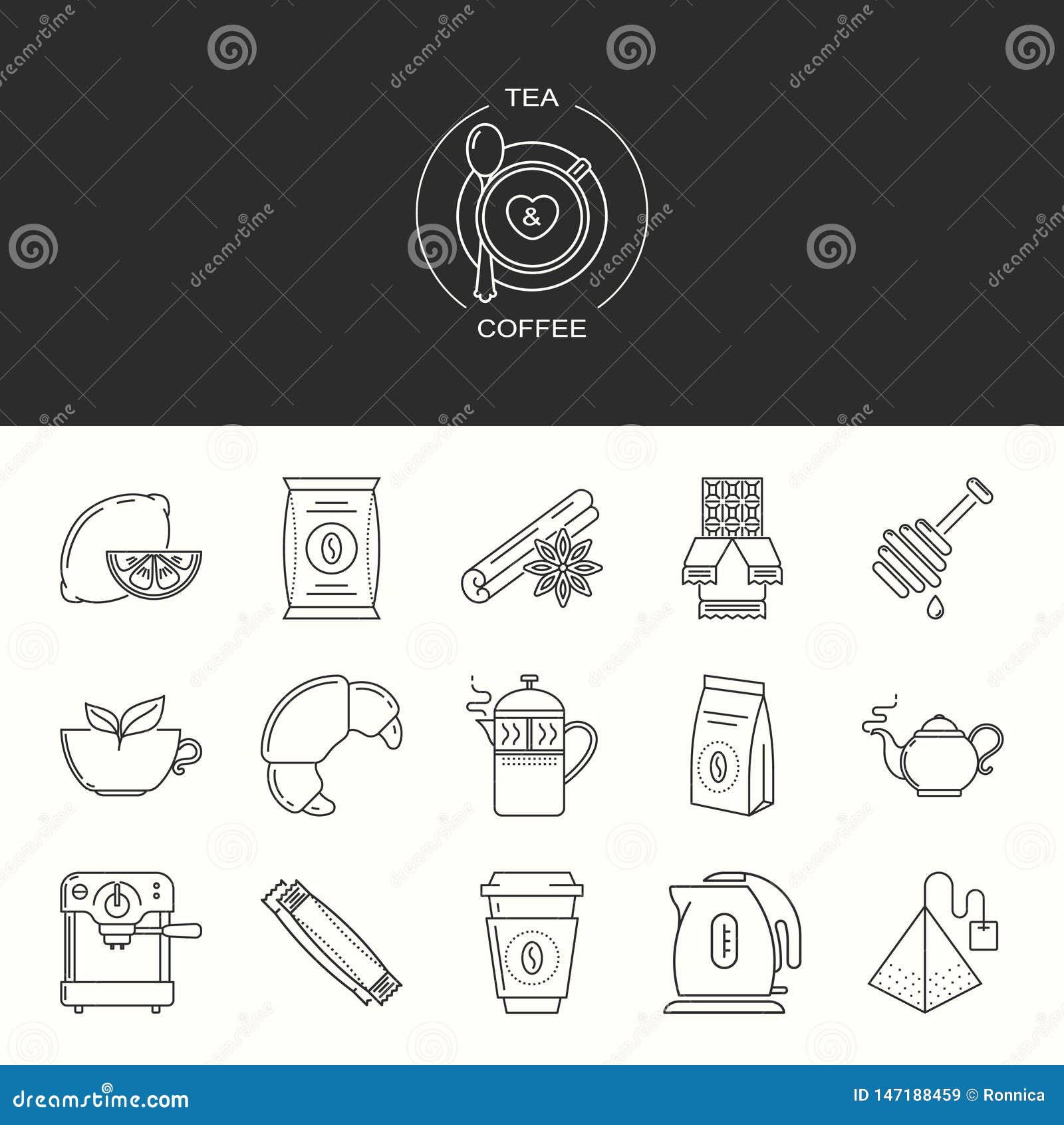 Collection of Tea and Coffee Vector Icons Stock Vector - Illustration ...
