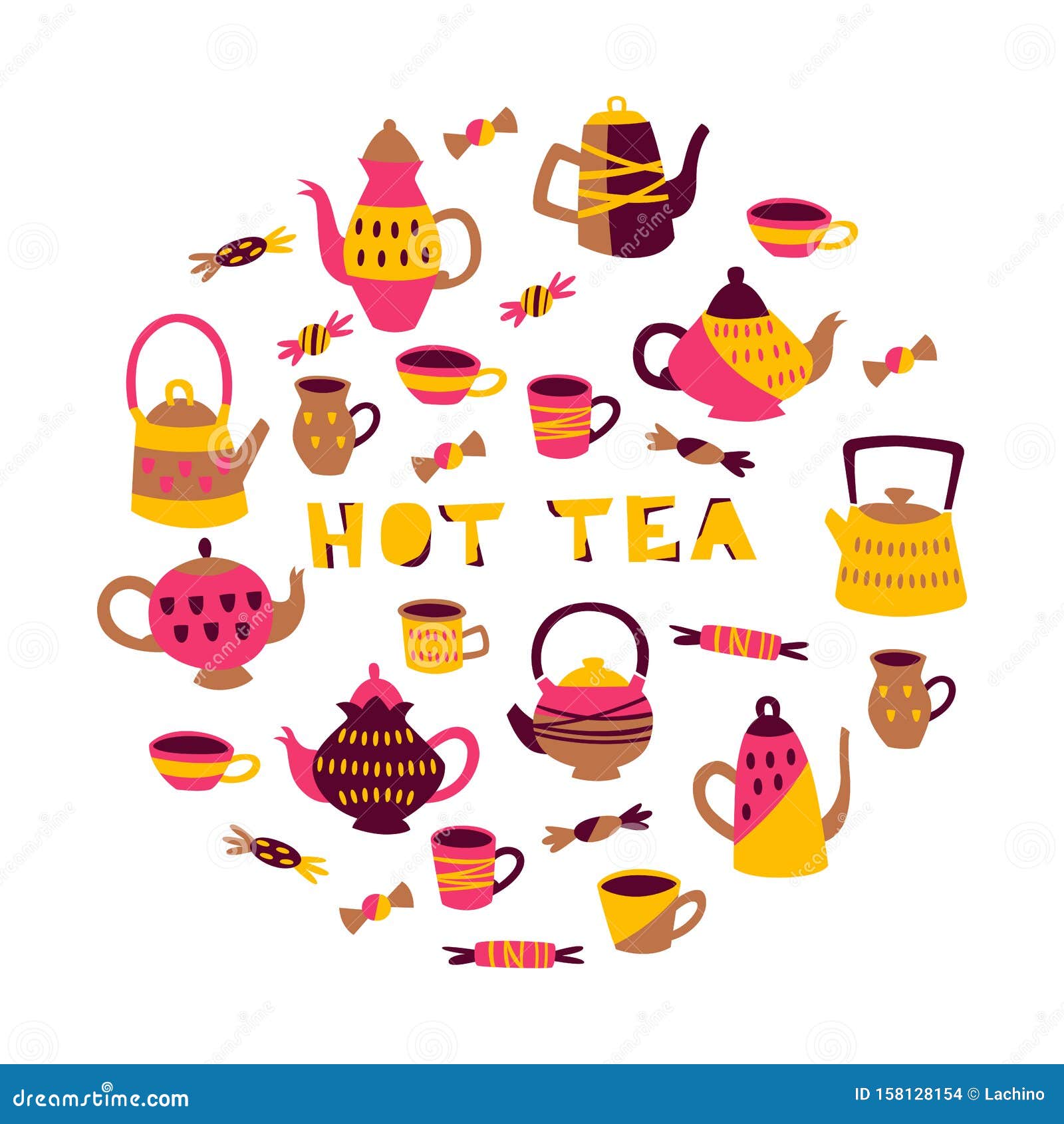 Collection of Tea Elements. Hand Drawn Illustration Isolated on White ...