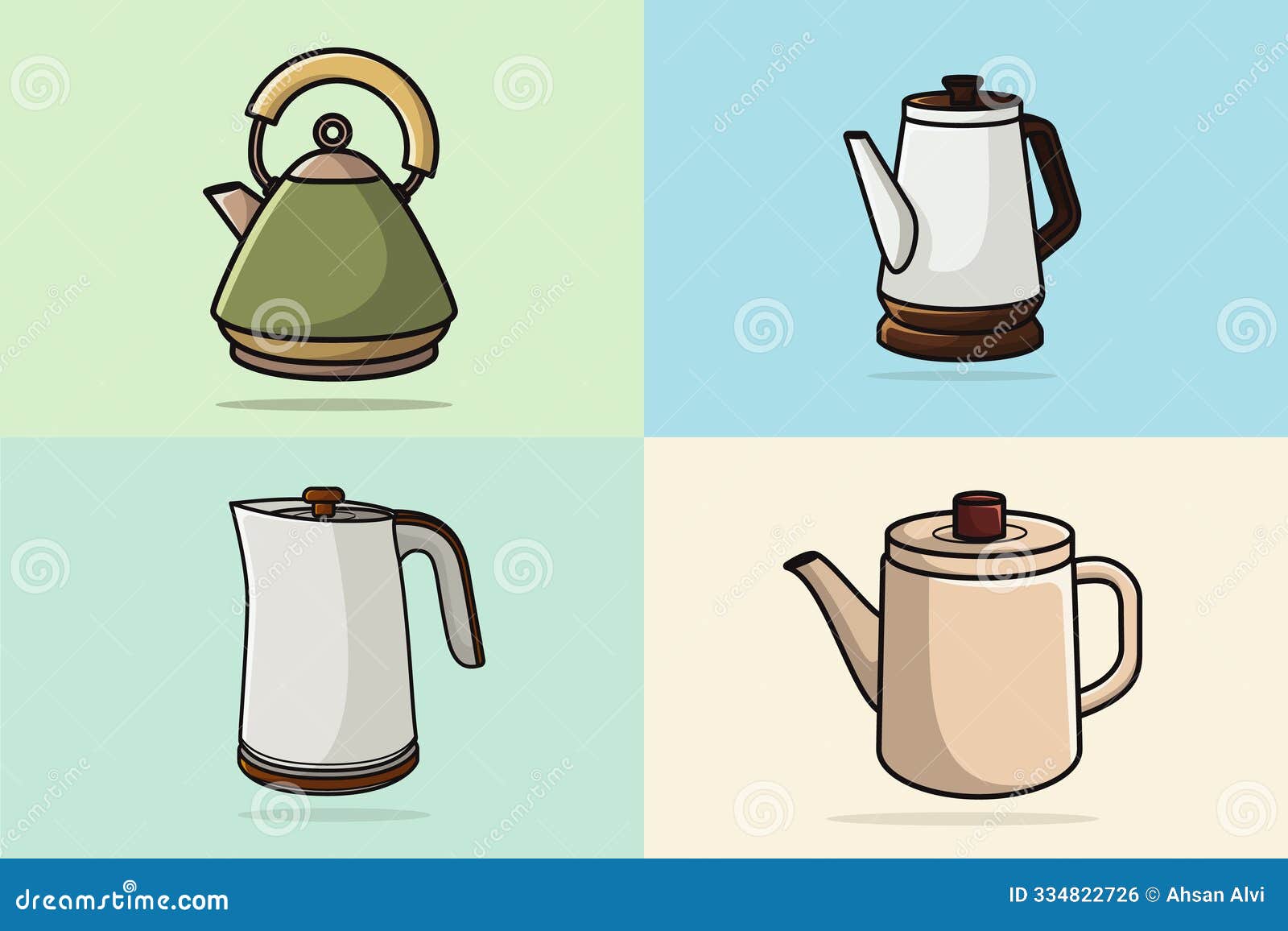 Collection of Tea Kettle Vector Illustration. Kitchen Interior Object ...